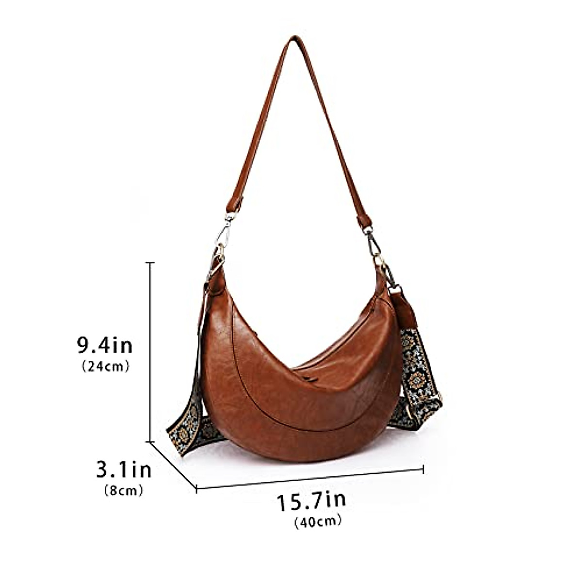Hobo Bags for Women With Guitar Strap Crescent Crossbody Purse PU Leather Shoulder Bags Handbag for Dating Traveling Dark brown