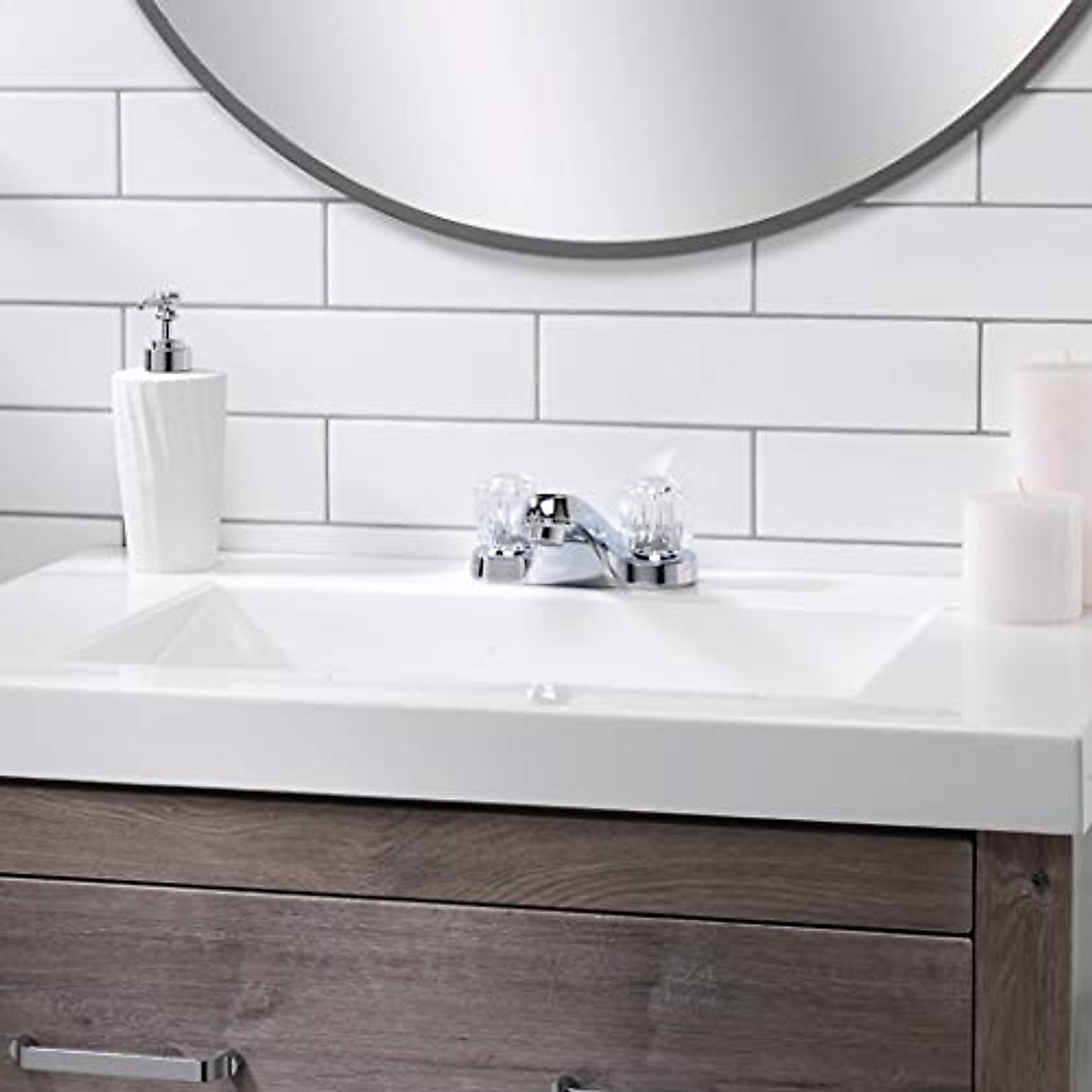 Aqua Vista 10-B421-AV Two Handle Bathroom Sink Faucet, Polished Chrome with Acrylic Round Knobs