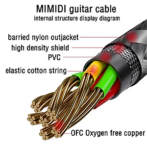 Guitar Instrument Cable 1/4 inch Color Tweed Jacket Instrument Cable 10 ft for Electric Guitar, Bass Guitar, Electric Mandolin- Single (Black+Straight)