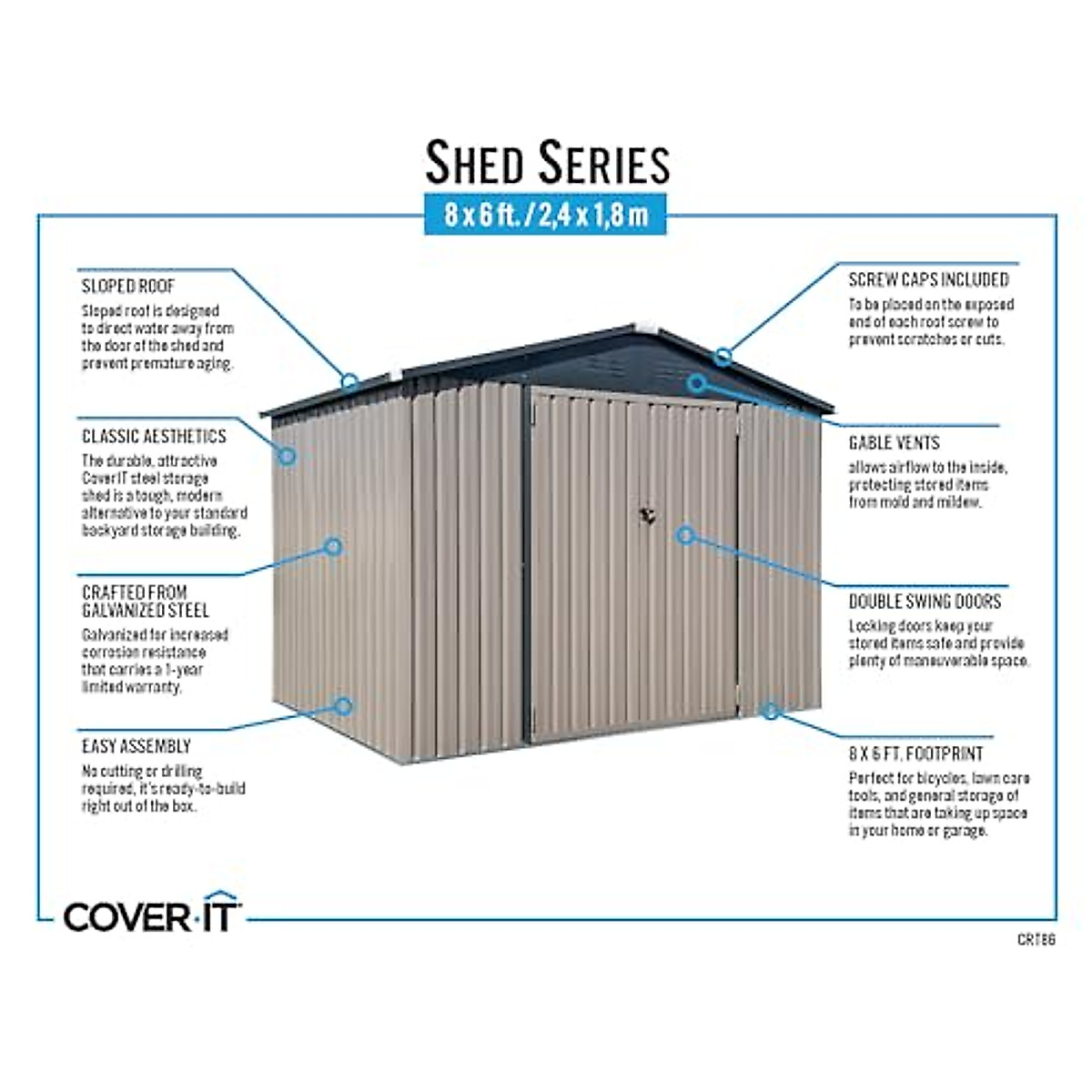 Arrow Sheds 8' x 6' Outdoor Steel Storage Shed, Tan