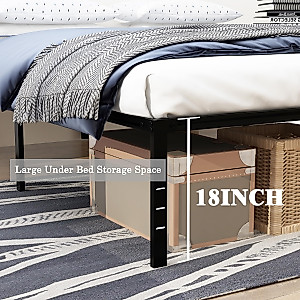 Yedop 18 Inch Full Size Metal Bed Frame, Full Bed Frame No Box Spring Needed, 2500 lbs Heavy Duty Steel Slat Support, Non-Slip, Noise Free, Sturdy Metal Bed Frame, Black