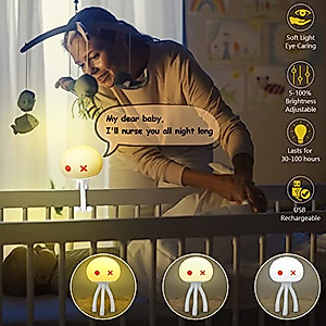 Cute Kids Night Light for Baby Toddler Teens, Dimmable Rechargeable Silicone Bedside Lamp with Flexible Tripod, Kawaii Nursery Night Lights for Breastfeeding, Soft Eye Caring, Tap Control (White)