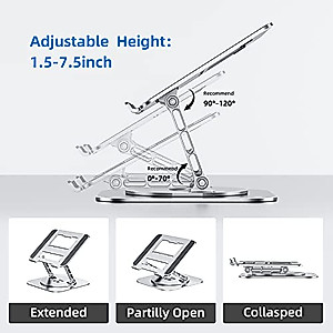 MCHOSE Adjustable Laptop Stand for Desk, Ergonomic Laptop Riser with 360° Rotating Base, Foldable Notebook Computer Holder Stand Compatible with MacBook Air Pro, Dell XPS, More 10-17" Laptops, Silver