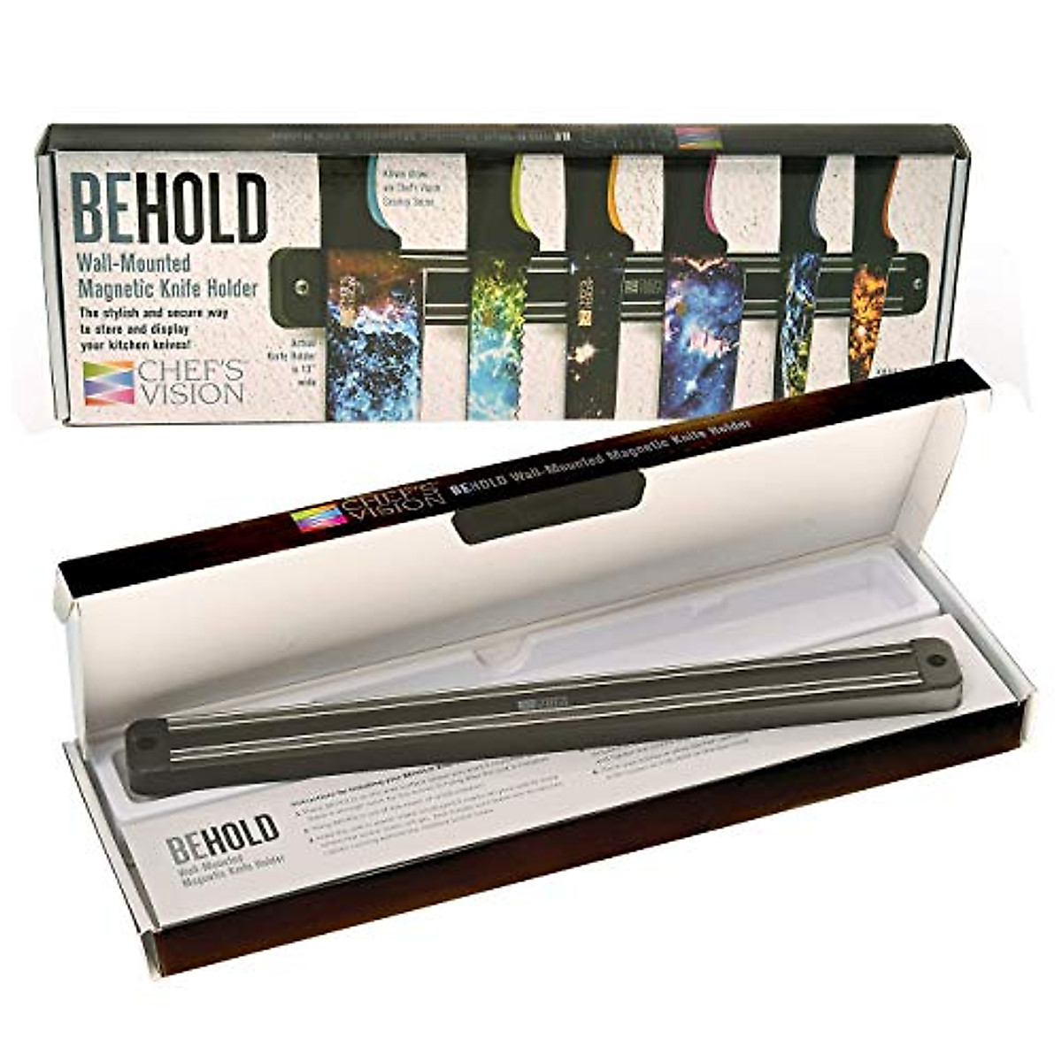 CHEF'S VISION Wildlife Knife Set Bundled With BEHOLD Wall-Mounted Magnetic Holder Black