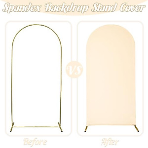 Spandex Fitted Wedding Arch Cover Set of 3 Beige Arch Backdrop Cover, Round Top Chiara Backdrop Stand Covers for Wedding Birthday Party Baby Shower Banquet Arch Decoration (Beige, 5FT,6FT,7.2FT)