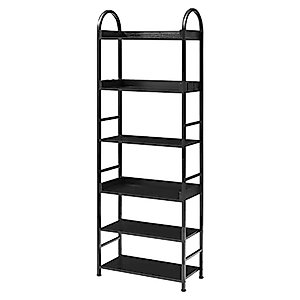 Merax Bookshelf, 6-Tier Bookcase with 4 Hooks, 70.8 Inch Tall Industrial Wood Storage Rack, Arched Open Shelves for Home Office, Living Room, Bedroom, Kitchen