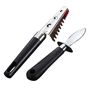 DOITOOL Fish Scaler Brush Oyster Shucker Set Oyster Shucking Seafood Skin Cleaning Brush Scraper Kitchen Shucking Tools