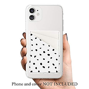 uCOLOR Phone Card Holder Black White Polka Dots PU Leather Wallet Pocket Credit Card ID Case Pouch 3M Adhesive Sleeves Sticker Grip Compatible with iPhone 14 13 12 11 pro max Xs XR 6 SE 7 8 Plus