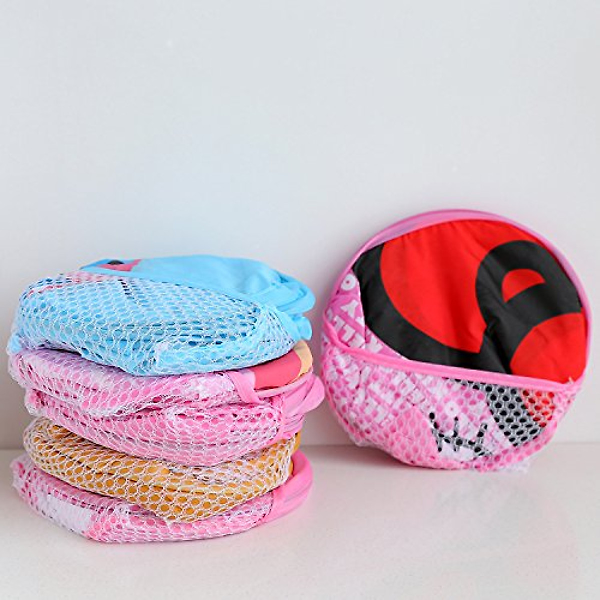 WEI LONG Mesh Popup Hamper-Foldable Lightweight Basket for Washing-Durable Clothing Storage for Kids Room,Students College Dorm,Home,Travel & Camping-Pop-up Clothes Hamper (Pink Rabbit)