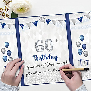 Blue 60th Birthday Decorations for Men, Navy Happy 60th Birthday Guest Book, Alternative 60th Signature Guestbook Creative, Cheers to 60 Years Old Gift, 60th Birthday Sign Card Board Party Decor