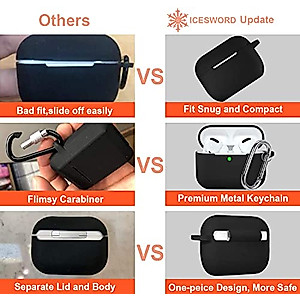 IceSword Airpods Pro 2nd/1st Generation Case Cover, Full Protective Silicone AirPods Skin Soft Shell Shock-Absorbing Protective Full-Body Keychain for Women Men [Front LED Visible] Airpods - Black