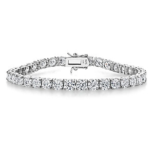 Gem Stone King 18.00 Cttw Round White Moissanite Tennis Bracelet For Women In 925 Sterling Silver | Round 5MM | 7.25 Inch