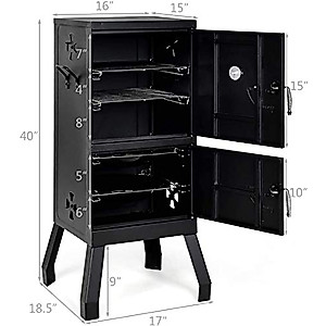 Moccha Smoked Carbon Oven, Vertical Charcoal Smoker, Outdoors Charcoal Barbeque, Iron Structure, Two Layers Design, with Two Chrome-Plated Nets, Two Charcoal Pots, Suitable for Lawn Picnic, Black