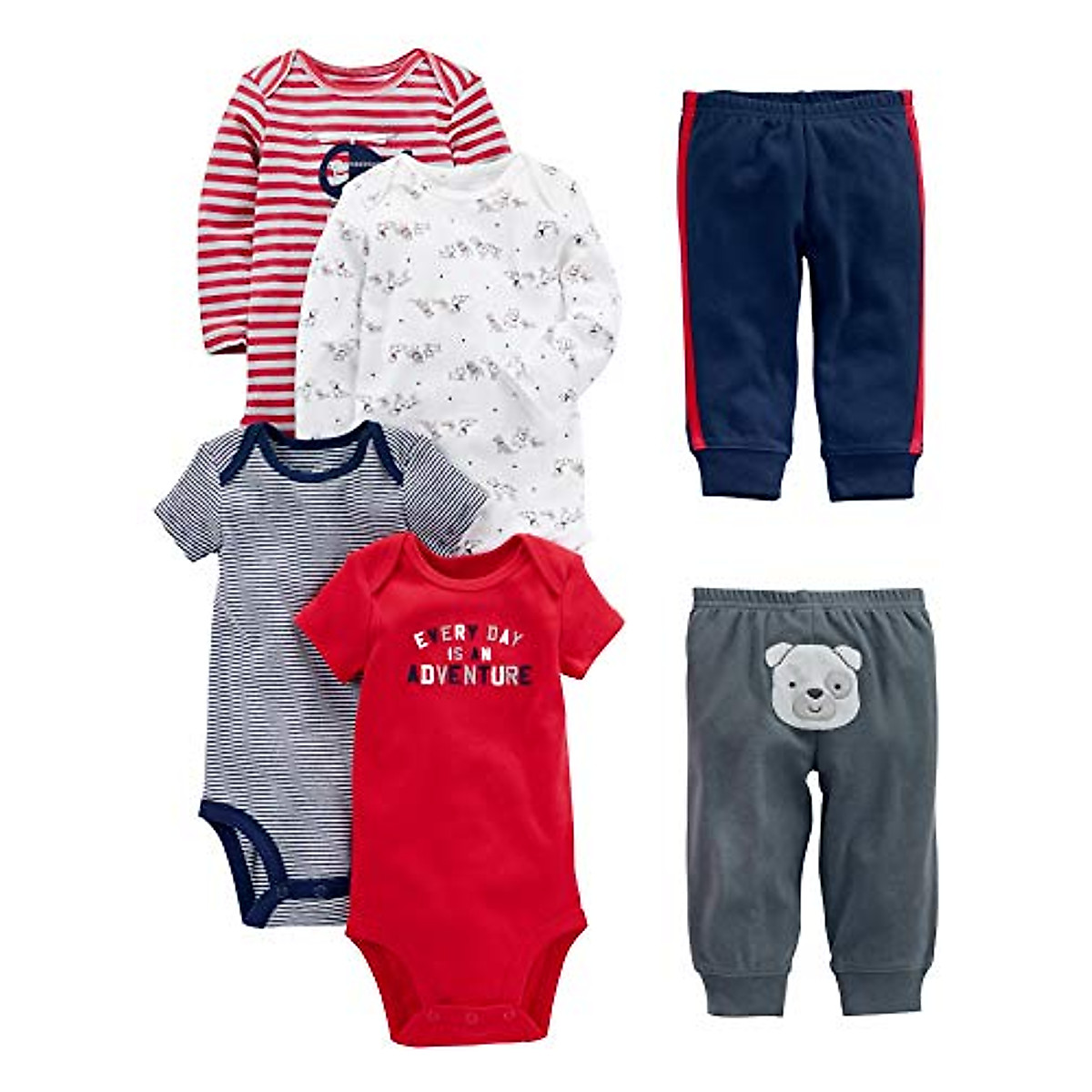 Simple Joys Baby Boy's 6 piece Little Character sets Sleepwear, Red/Navy Bear, 0-3 Months