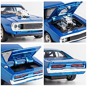 BDTCTK Compatible for 1:32 Dodge Charger Model Car, Zinc Alloy Pull Back Toy Car with Sound and Light for Kids Boy Girl Blue