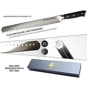 KANKA 12 inch Slicing Carving Knife - Ultra Sharp 1.4116 German Stainless Steel. Premium G10 Hamdle. Gift Box Included