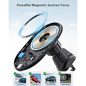Magnetic Wireless Car Charger Mount, Compatible with Magsafe Car Charger Air Vent Phone Mount Magnetic Phone Car Mount with Powerful Magnetic Pull for iPhone 14 13 12 Pro Max Mini