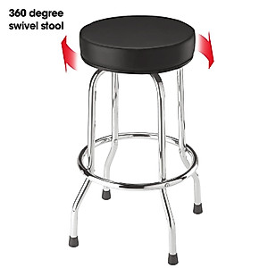 Torin ATRP6185B Swivel Bar Stool: Padded Garage/Shop Seat with Chrome Plated Legs, Black