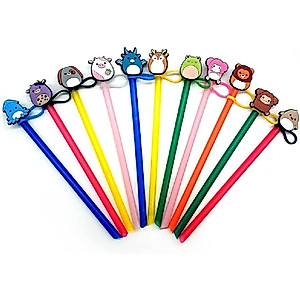 21 Pcs Silicone Straw Topper Party Straw Tips Birthday Party Straw Cap Cover Cartoon Anime Straw Cover Rubber Tips for Straws Cow Reusable Drinking Straw Tips Lids for Kids Party Supplies Party Favor
