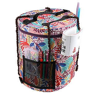 KOKNIT Durable Yarn Storage Tote, Yarn Organizer Crochet Bag with Knitting Accessories Pockets for Beginners and Craft Lovers, Slits on Top to Protect Wool and Prevent Tangling