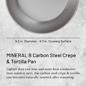de Buyer MINERAL B Carbon Steel Crepe & Tortilla Pan - 9.5” - Ideal for Making & Reheating Crepes, Tortillas & Pancakes - Naturally Nonstick - Made in France