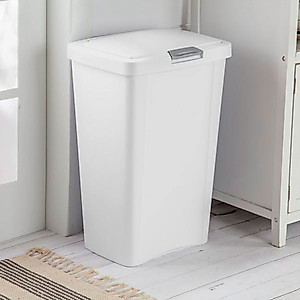 Sterilite 13 Gallon TouchTop Wastebasket Trash Can Garbage Recycle Bin with Titanium Latch for Kitchen, Garage, Basement, or Office, White (8 Pack)