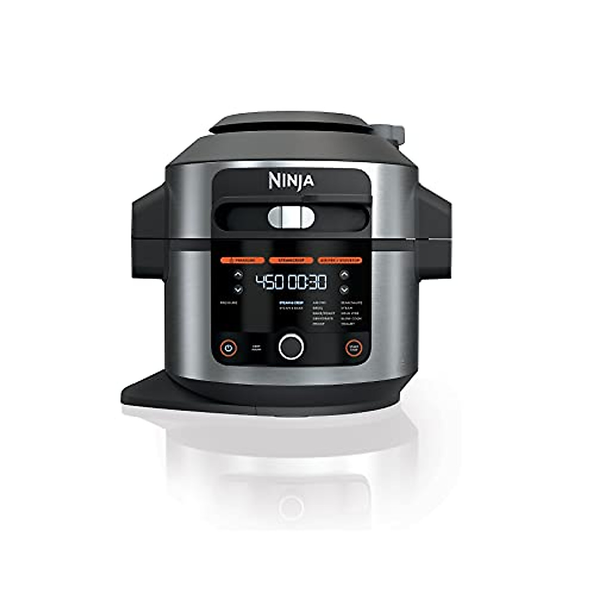 Ninja OL501 Foodi 6.5 Qt. 14-in-1 Pressure Cooker Steam Fryer with SmartLid, that Air Fries, Proofs & More, with 2-Layer Capacity, 4.6 Qt. Crisp Plate & 25 Recipes, Silver/Black