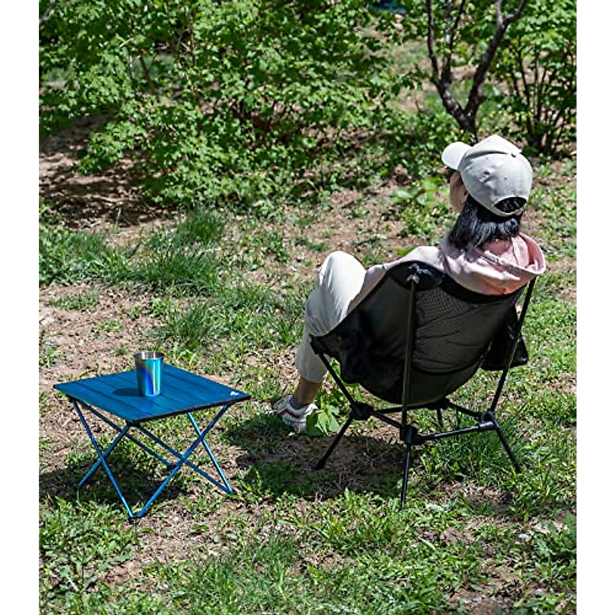 iClimb Ultralight Compact Camping Folding Beach Chair with Anti-Sinking Large Feet and Back Support Webbing (Black - Square Frame)