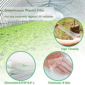Yowlieu 2 Pcs 6.5'x 9.8' Clear Greenhouse Plastic Sheeting, 6 Mil UV Resistant Polyethylene Greenhouse Film Hoop Green House Plastic Cover for Farms, Agriculture, Garden