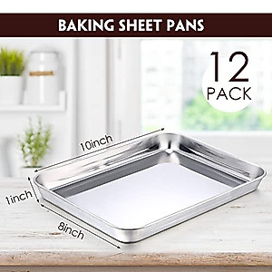 12 Pieces Baking Sheet Pan Cookie Sheet Set for Oven Stainless Steel Small Baking Pan 10 x 8 x 1 Inch Cake Toaster Roasting Metal Rectangle Trays, Oven and Dishwasher Safe