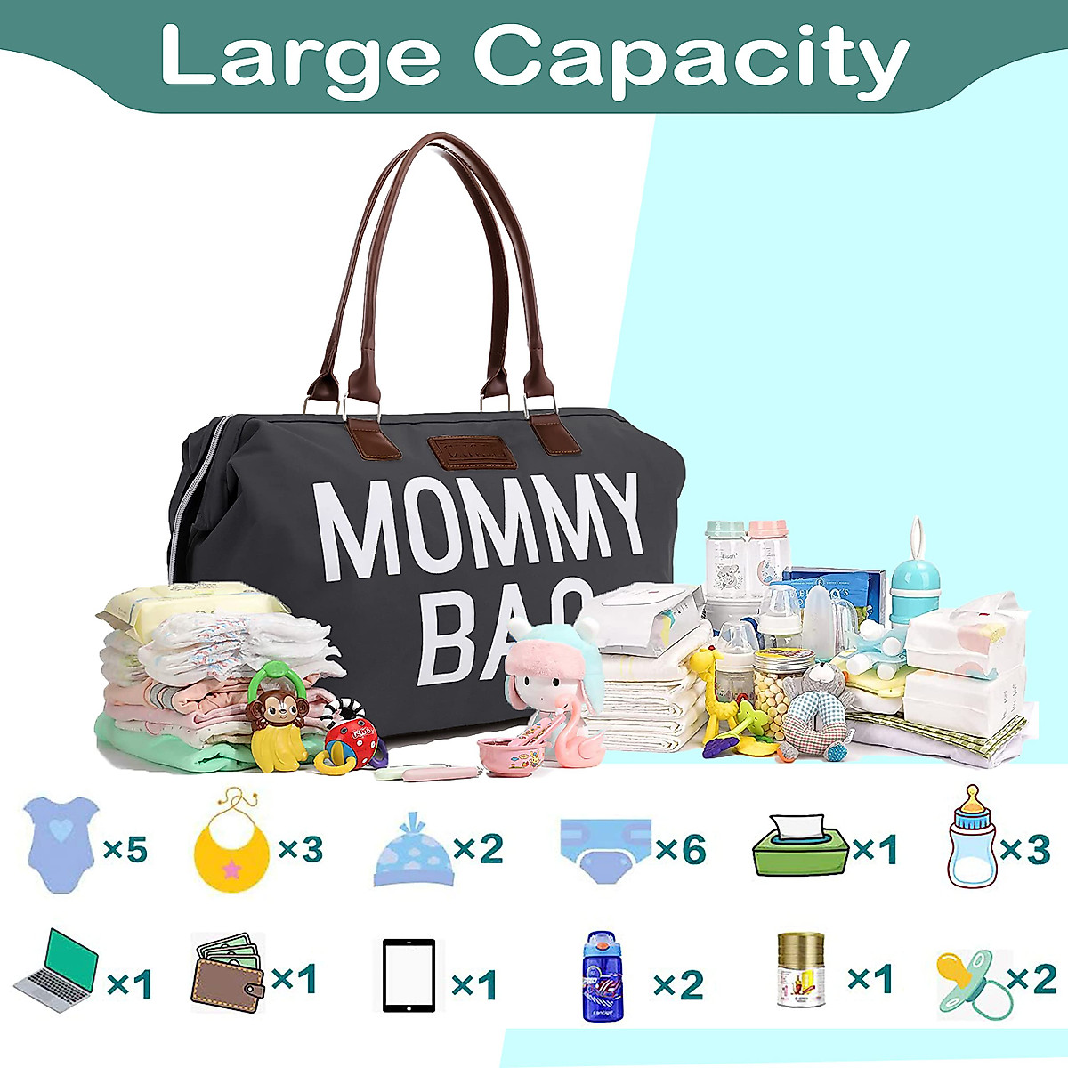 CHQEL Baby Diaper Bag, Mommy Bags for Hospital & Functional Large Baby Diaper Travel Bag for Baby Care (Grey)