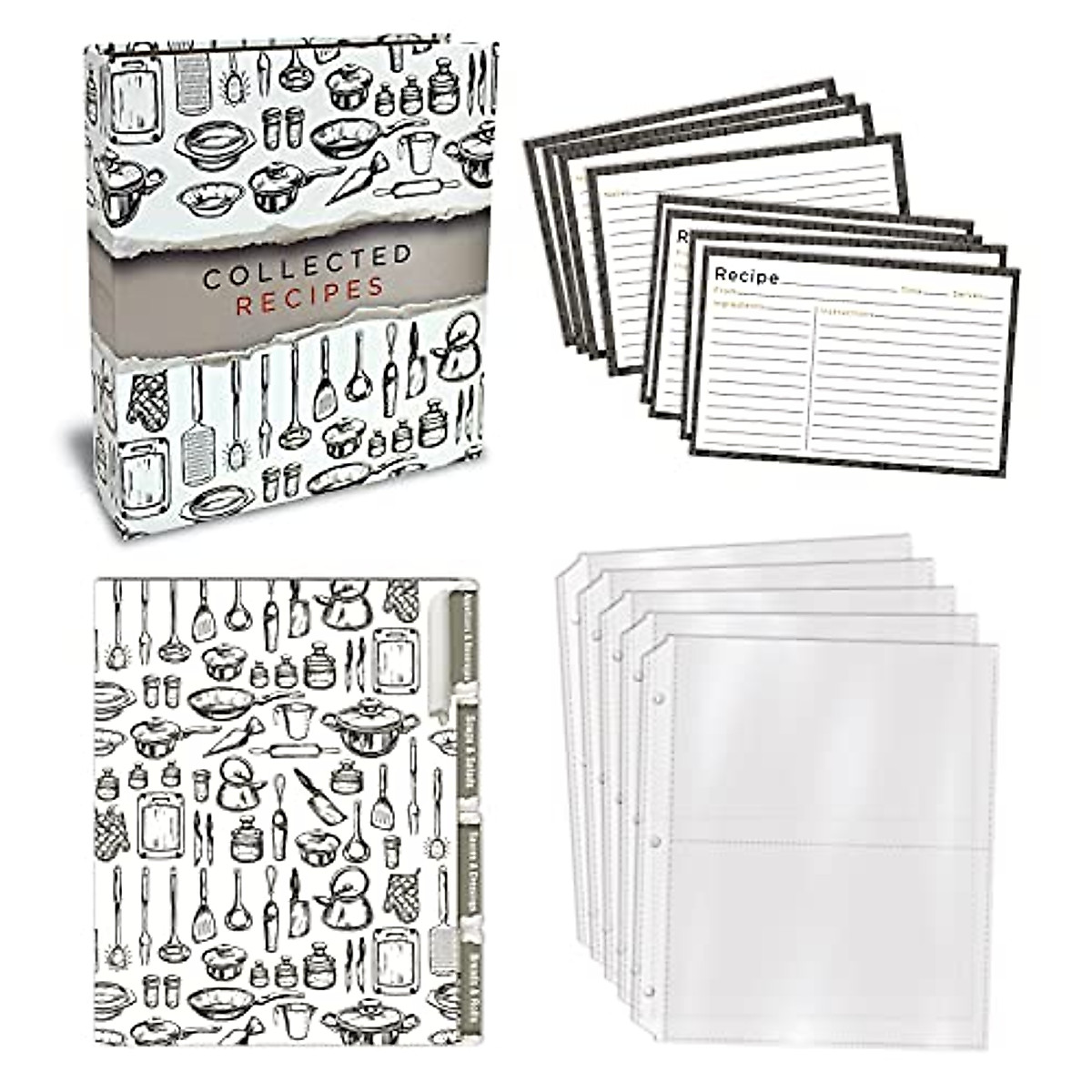 Recipe Binder, 8.5" x 9.5" 3 Ring Binder Organizer Set (with 50 Page Protectors, 100 4" x 6" Recipe Cards & 12 Category Divider Tabs) by Better Kitchen Products, Sleek Kitchen Design