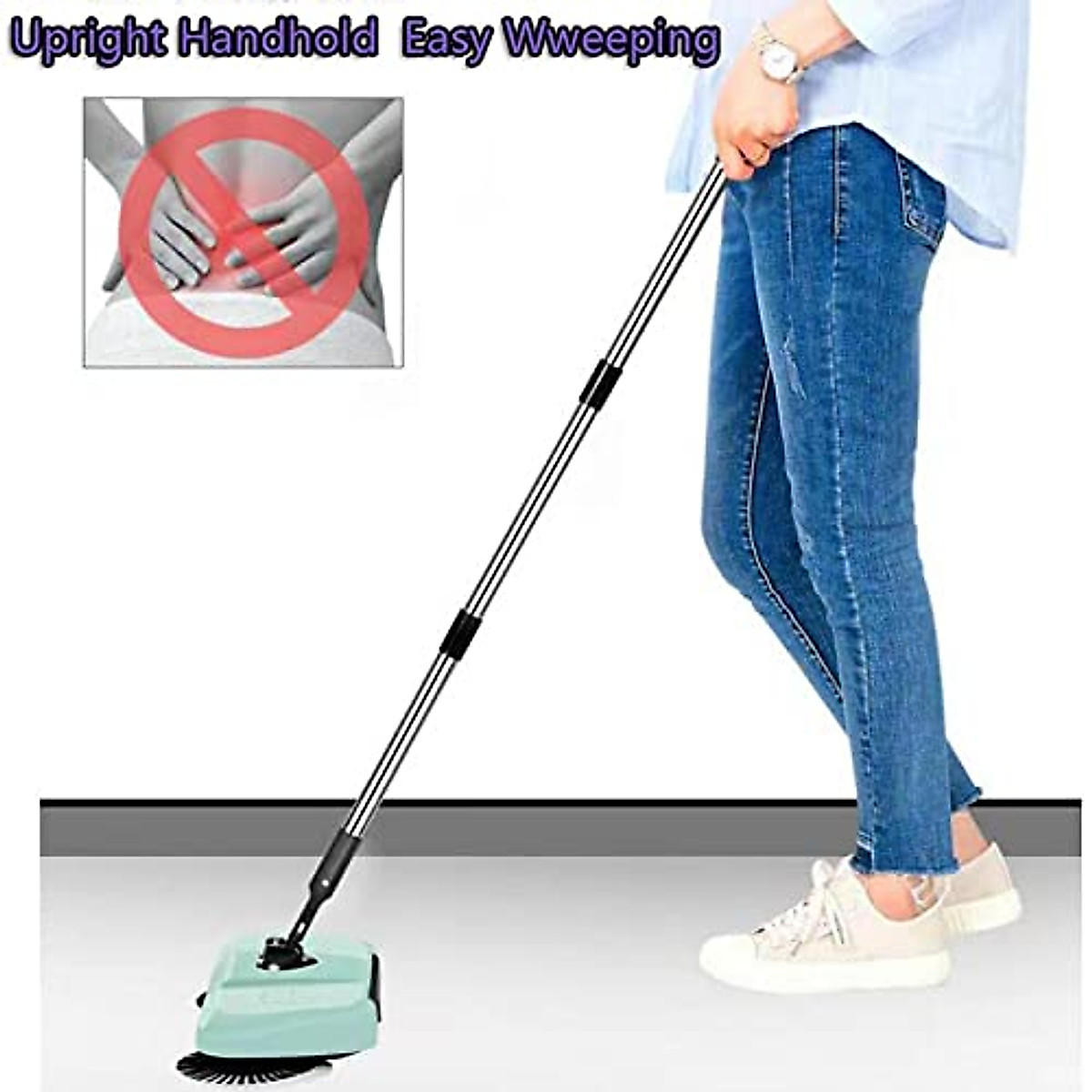 Hand Push Sweeper, Household Lazy Dry Sweep, Wet Mop, Storage,3 in 1 Suction Sweeping Machine, 180° Range of Motion, Hand-Push Automatic Hand Sweeper is Light and Quiet, for Wood Hardfloor, Tile