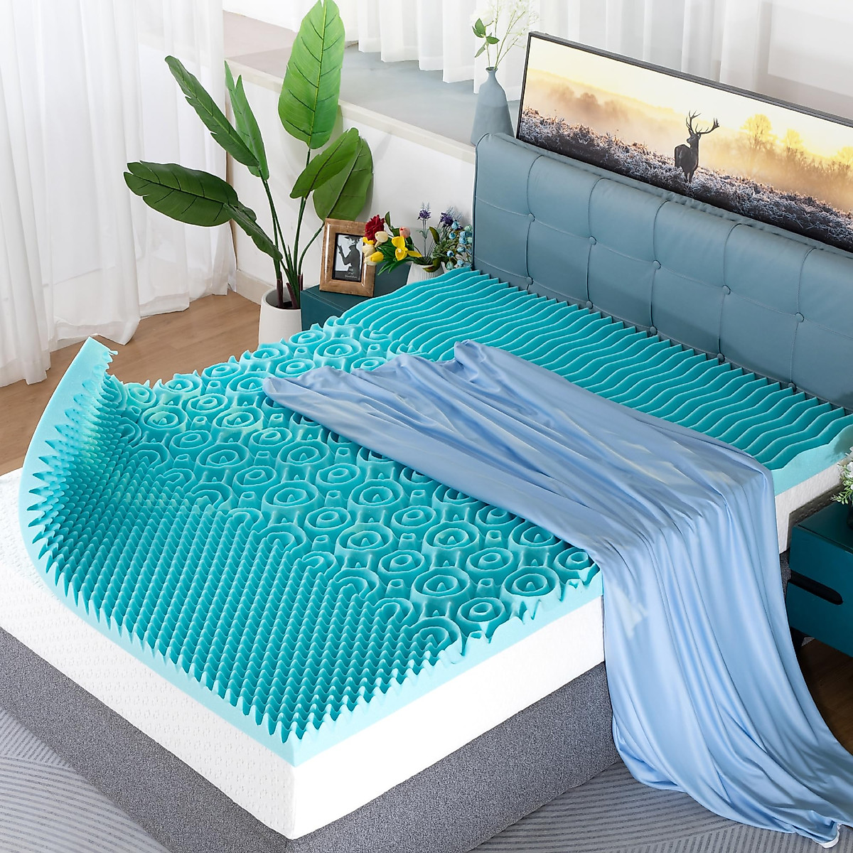 Askme Mattress Topper Full 3 Inch Zoned Cooling Gel Memory Foam with Bonus Breathable Cover,Air Flow Design｜US and Euro Certified, Full Size 3"