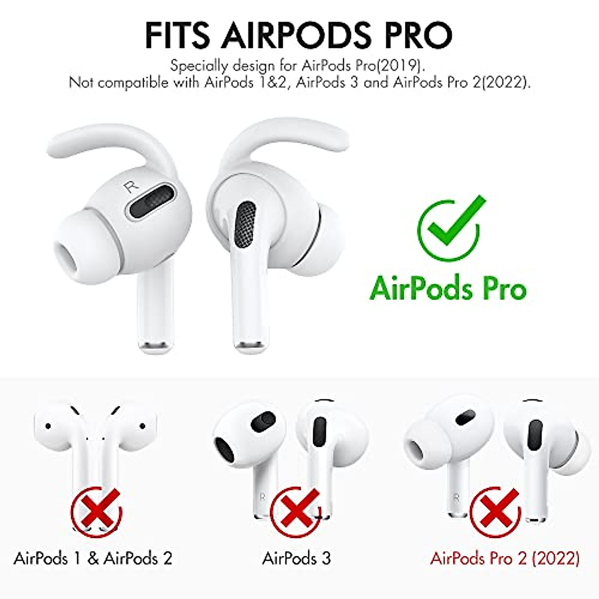 AhaStyle 3 Pairs AirPods Pro Ear Hooks Covers [Added Storage Pouch] Anti-Slip Ear Covers Accessories Compatible with Apple AirPods Pro (White)