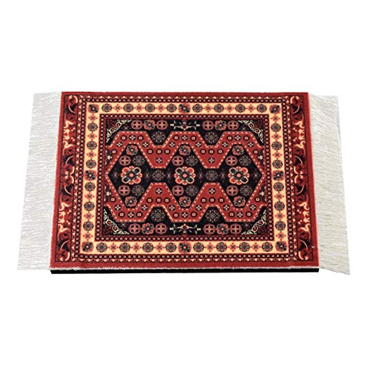 Carpet Coasters, Set of 4 Turkish Rug Style Table Drink mats, Absorbent Kitchen and Dining Accessories, Spill & drip Protection, Rectangular, red Black