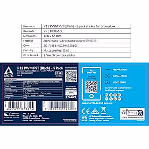 ARCTIC P12 PWM PST (5 Pack) - 120 mm Case Fan, PWM Sharing Technology (PST), Pressure-optimised, Quiet Motor, Computer, 200-1800 RPM - Black
