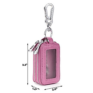 BAKUN Two-Sides Mini Genuine Leather Car Key Chain Holder Wallet Case, Key Holder Key Organizer Wallet(Light Pink)