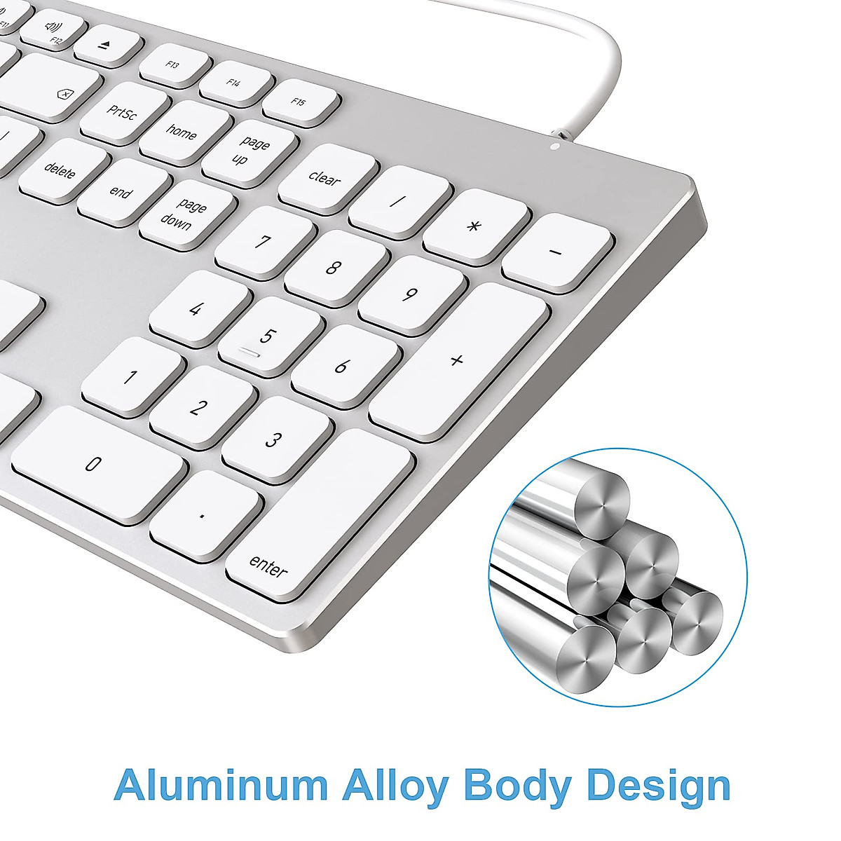 Aluminum USB Wired Keyboard with Numeric Keypad for Apple Mac Pro, Mini Mac, iMac, iMac Pro, MacBook Pro/Air