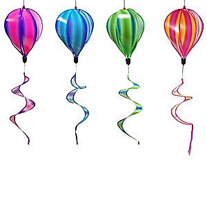 4PCS Hot Air Balloon Wind Spinners Outdoor Hanging Pinwheels Whirligigs Rotating Windmill Striped Colorful Rainbow Windsock Wind Twister Spinners for Yard & Garden Hot Air Balloon Decorations