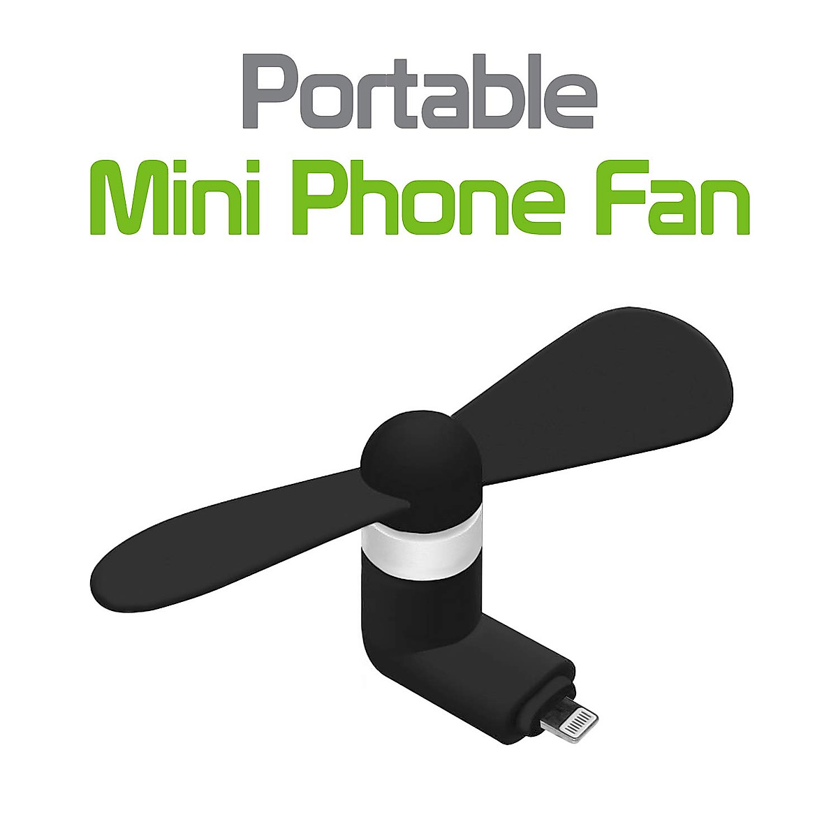 Cellet Mini Portable USB Fan Compatible with Apple iPhone 14 Pro Max Plus 13 Pro Max mini 12 Pro Max mini 11 Max XS Max Xr X 8 7 6 5 and All Other Lighting Port - Black