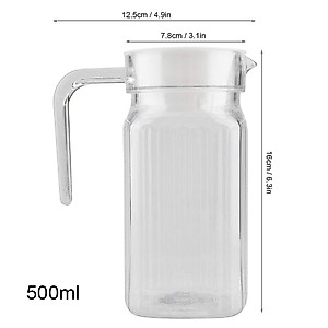 Haofy Acrylic Pitcher, Small Plastic Pitcher Juices Pitcher, Transparent Water Jugs Broken Resistant Beverage Jugs, Storing Milk Juices Tea Lemonade, with Lid and Handle(500ML)