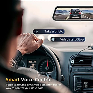 Volway 10" 4K Mirror Dash Cam w/Voice Control, Enhanced Night Vision, Full Touch Screen, Waterproof Backup Camera Rear View Mirror Camera, Parking Assistance, Loop Recording, USB Type C