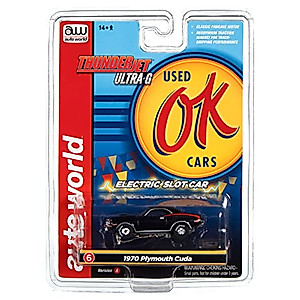 Auto World Thunderjet OK Used Cars 1970 Plymouth Cuda (Black) HO Scale Slot Car