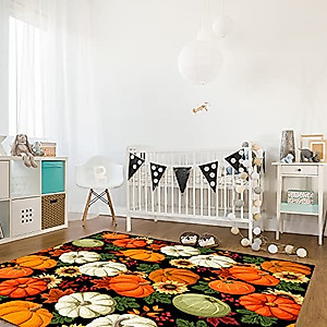 Pumpkin Area Rug Door Mat Fall Thanksgiving Harvest Season Indoor Floor Carpet for Living Room Bedroom Home Decor Modern Contemporary Rug, 4'x6'