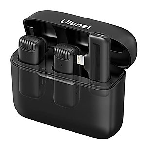 ULANZI J12 Wireless Lavalier Microphone for iPhone iPad, 2-in-1 Plug-Play Mic with Charging Case for Phone Video Recording, 65ft Transmission Range