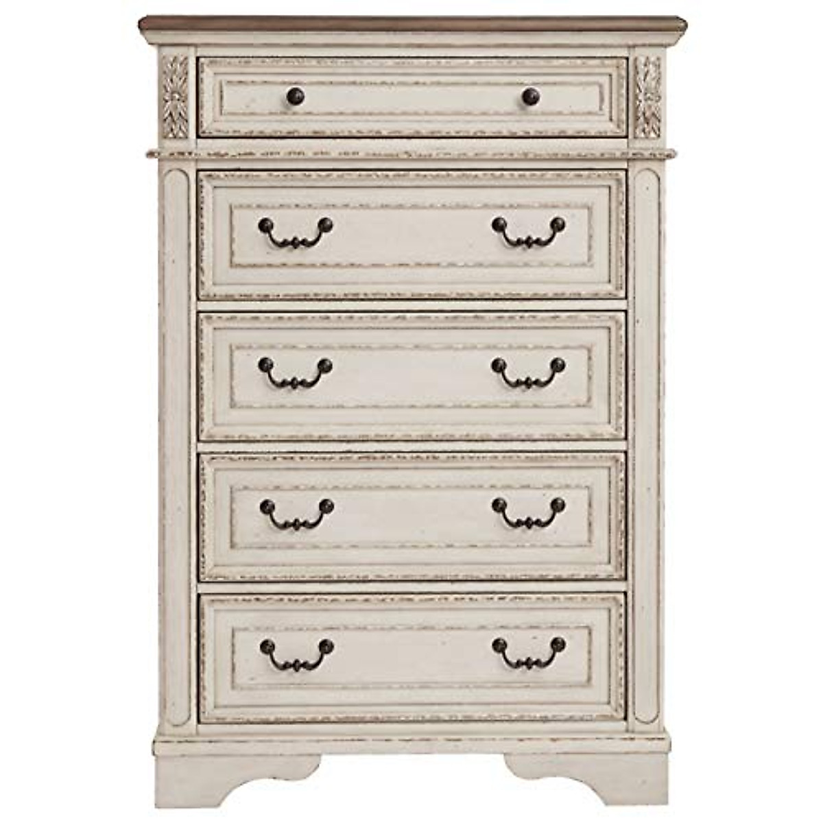 Signature Design by Ashley Realyn French Country Two Tone 5 Drawer Chest of Drawers, Chipped White