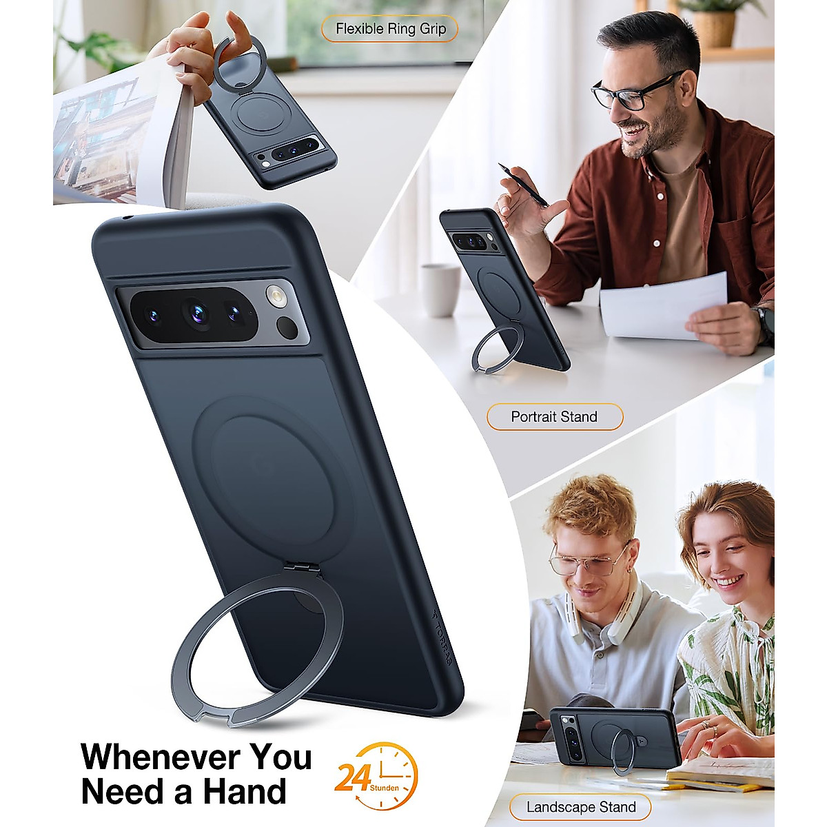 TORRAS Magnetic Shockproof for Google Pixel 8 Pro Case with Stand [Fit for MagSafe] [12FT Military Drop Protection] Sturdy Kickstand Protective Durable Slim Pixel 8 Pro Phone Case, Ostand, Black