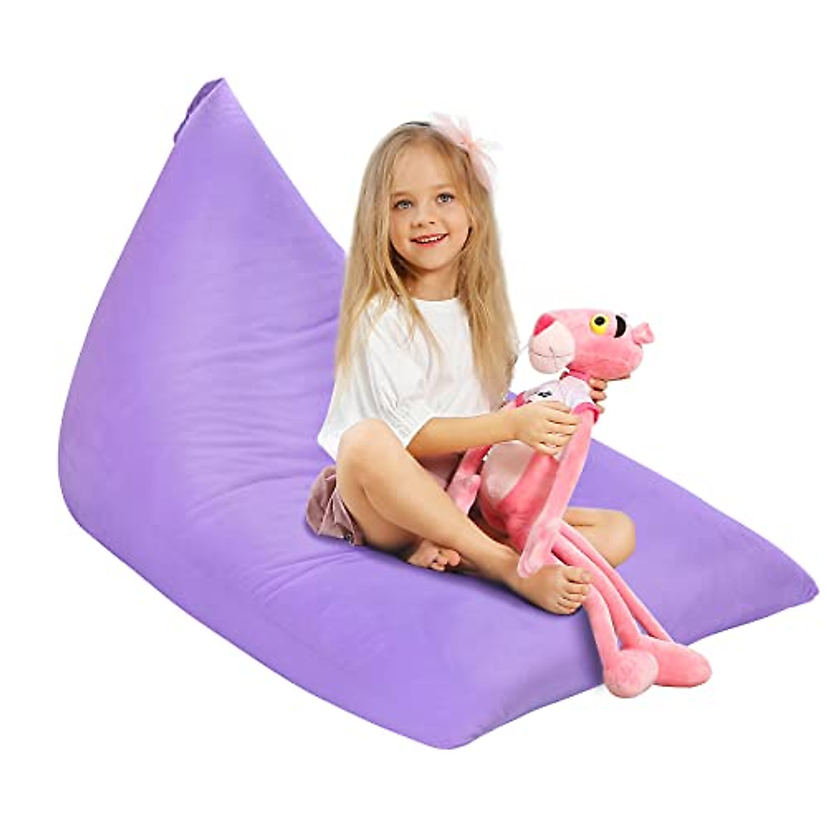 Aubliss Stuffed Animal Storage Bean Bag Chairs Cover, 50"x 35" Extra Large Velvet Bean Bags Chair for Kids & Adults, Ultra Soft Zipper Beanbag Toy Storage for Boys Girls -Purple