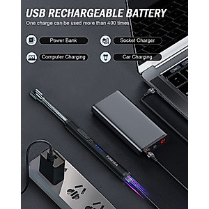 Candle Lighter Electric Arc Lighter with USB Rechargeable Battery Plasma Flameless & Windproof Lighters Double Safety Switch (Obsidian Black)